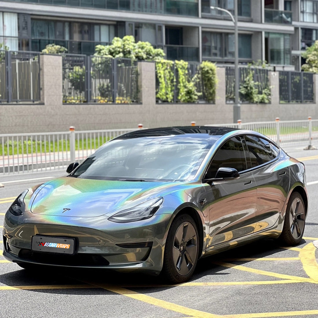 Iridescent Rainbow Gloss Metallic Gray Diamond Vinyl Wrap